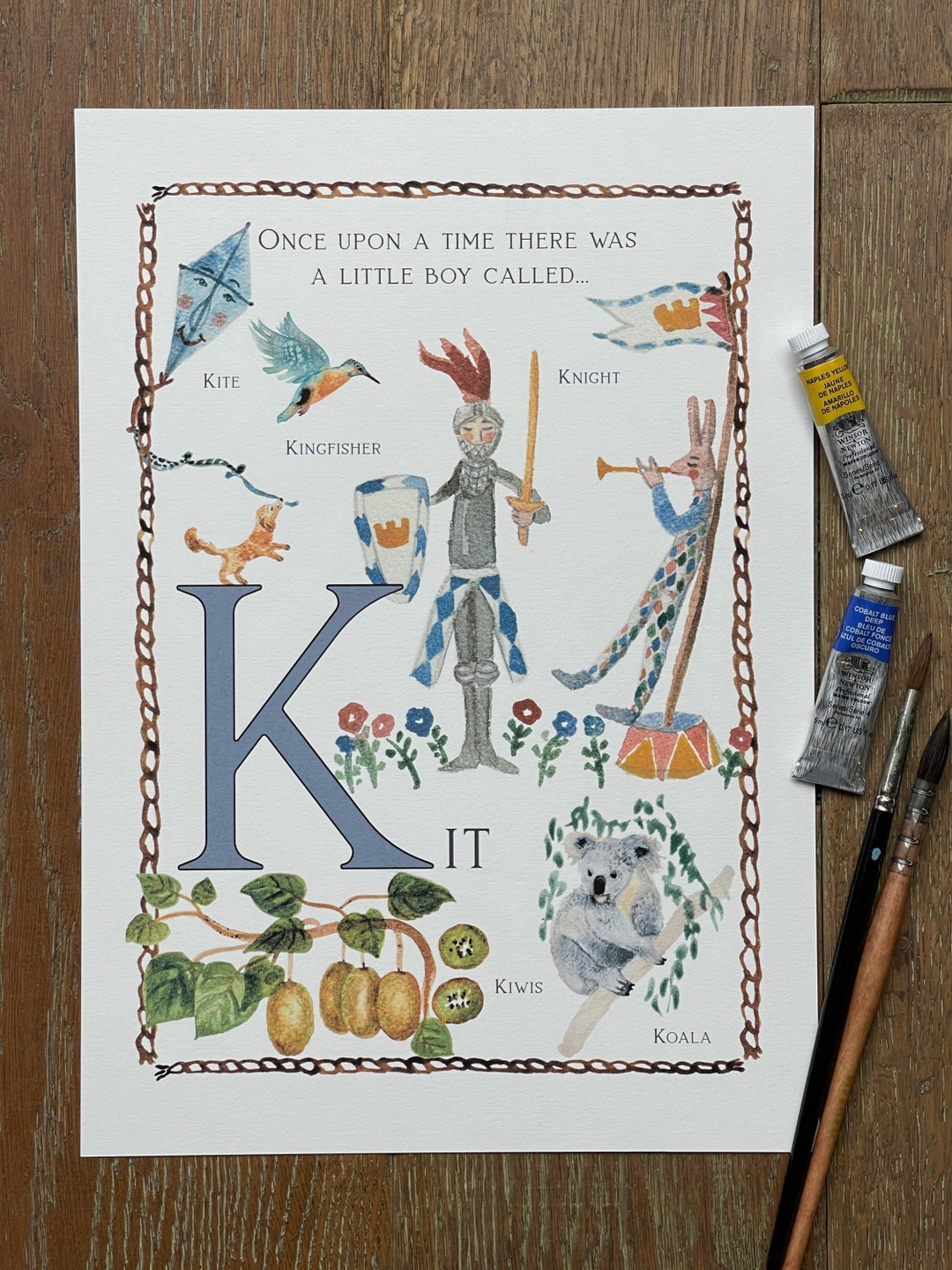 K A4 Personalised Baby Name Illustration Letter - Etsy