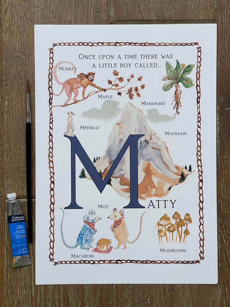 M A4 Personalised Baby Name Illustration Letter - Etsy