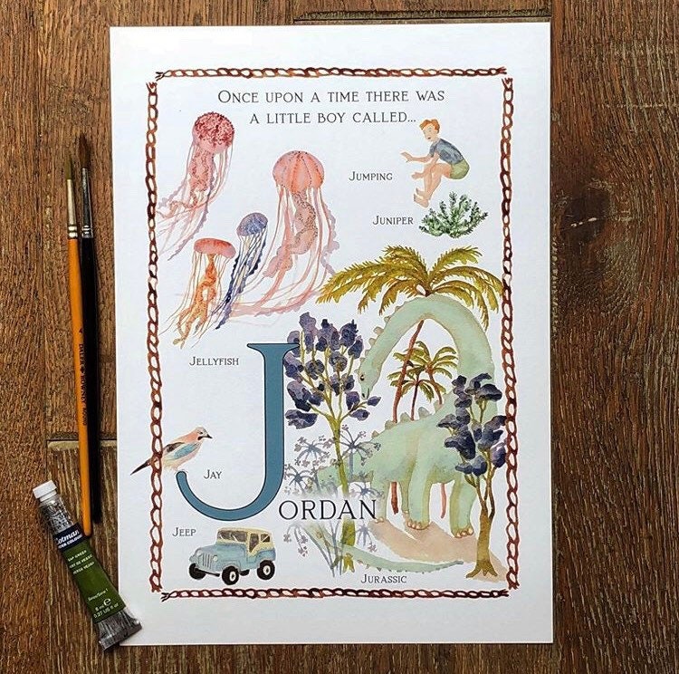 J A4 Personalised Baby Name Illustration Letter - Etsy UK