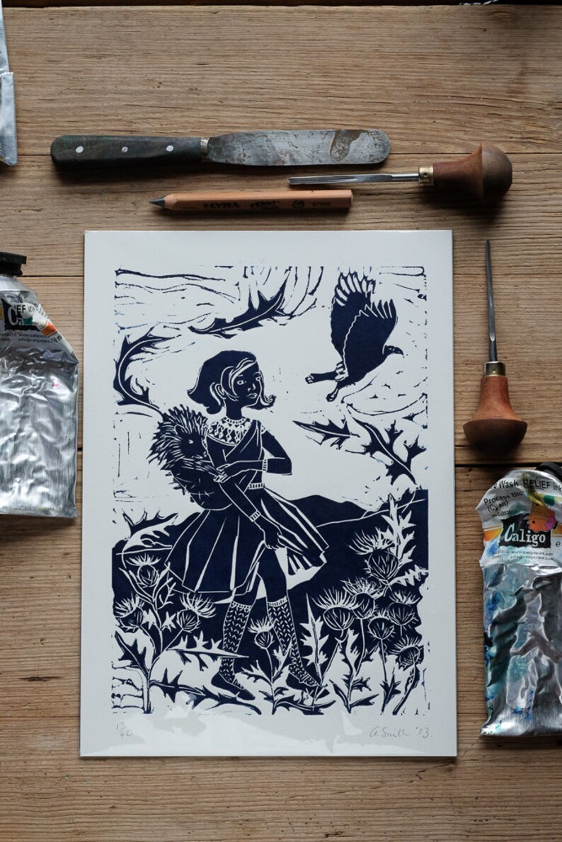 The Autumn Wind A4 Linocut Print - Etsy