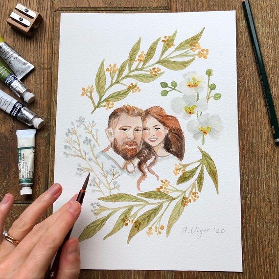 Art & Collectibles Watercolor Bespoke family portrait A4 original water ...