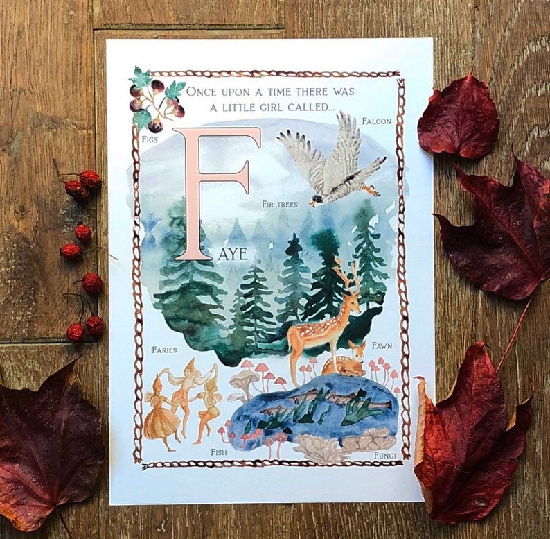 F A4 Personalised Baby Name Illustration Letter - Etsy