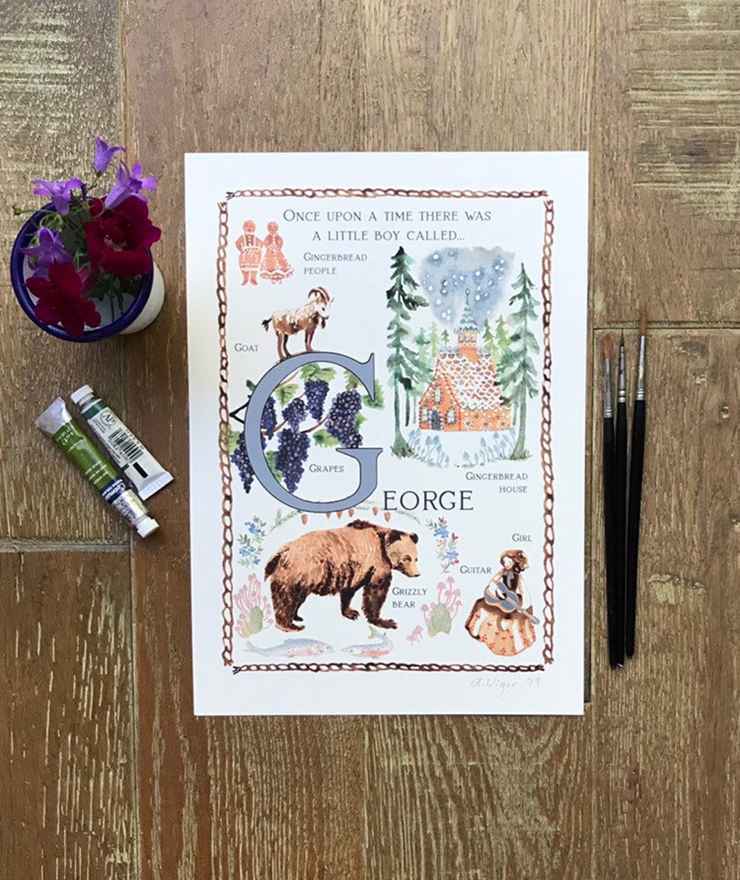 G A4 Personalised Baby Name Illustration Letter - Etsy