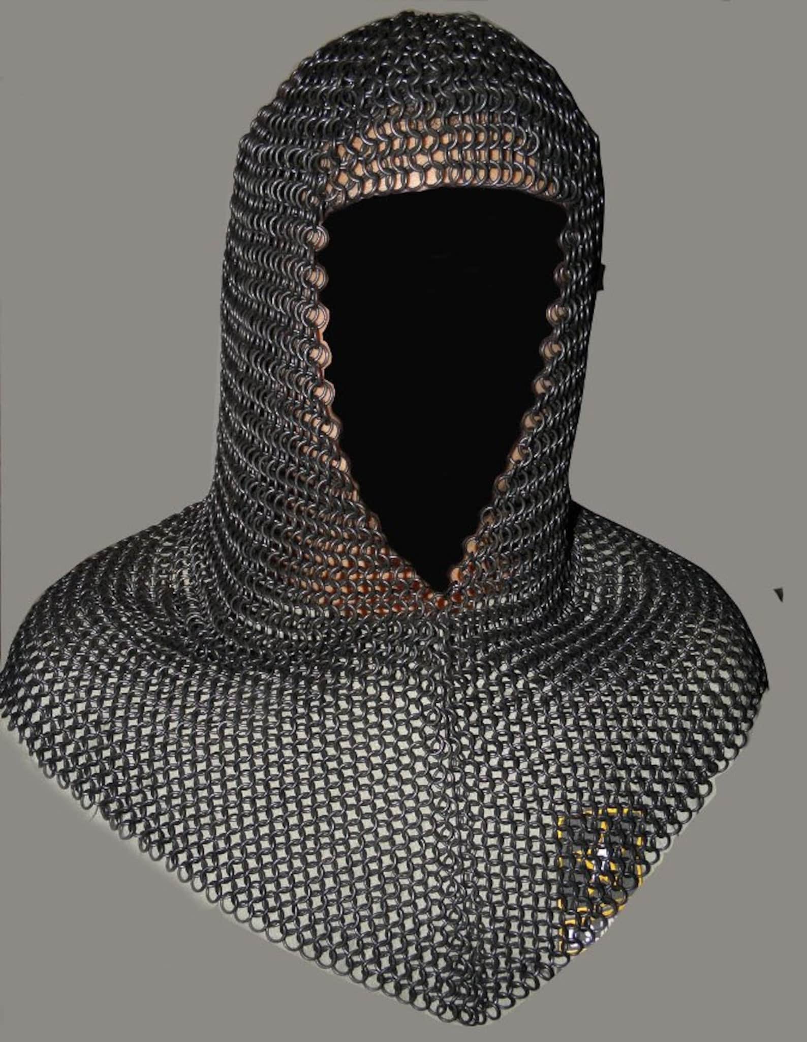 Chain-mail Coif Black Butted Medieval Armour Chainmail Hood Larp ...