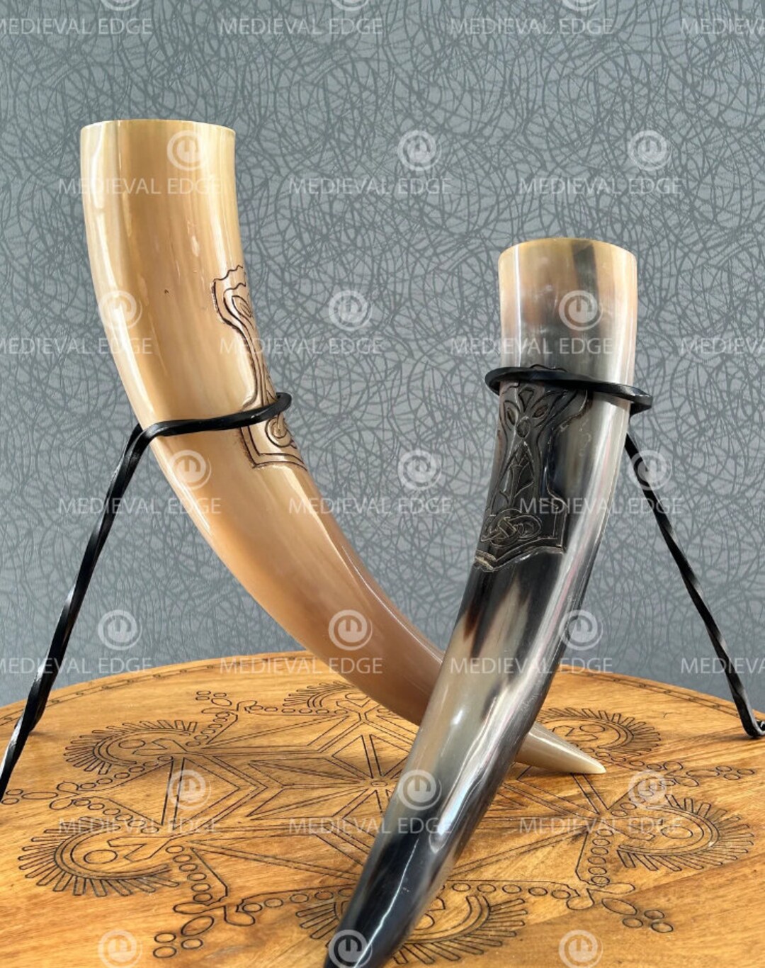 Viking Drinking Horn Natural Medieval Buffalo Drinking Horn With Stand ...