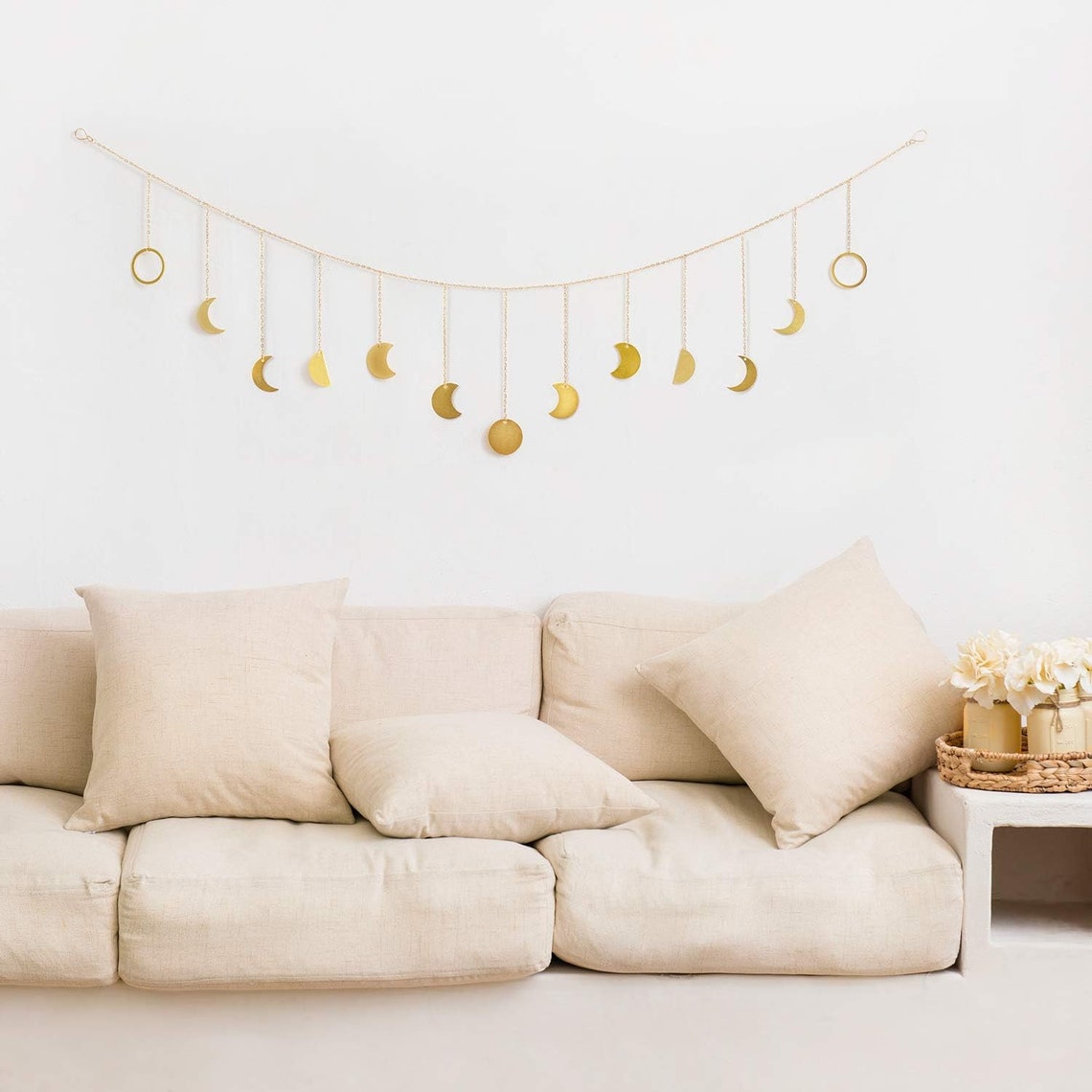 Moon Phase Wall Hanging Boho Aesthetic Metal Moons Garland Hanging Art Bohemian Home Decoration ...