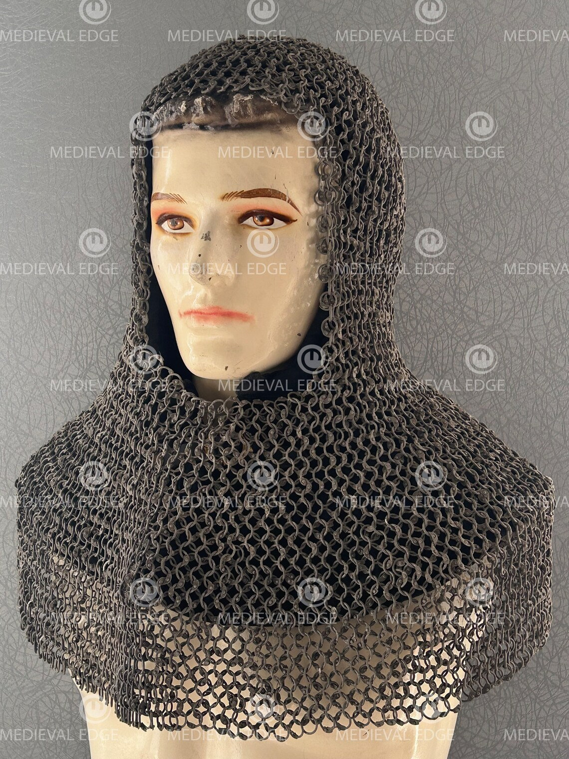 Chainmail Coif U-neck 10 MM Chain Mail Hood Medieval Templar Crusader ...