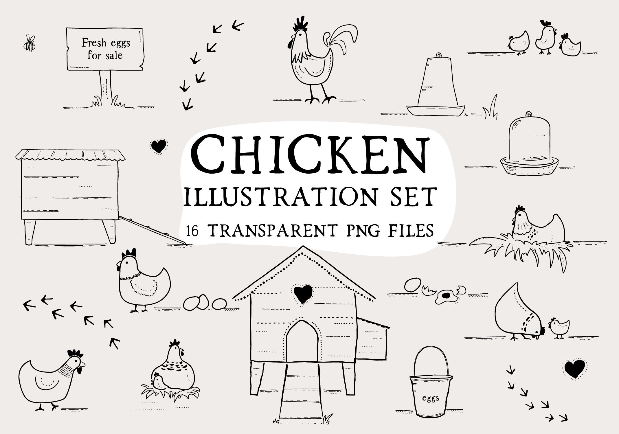 Rustic Chicken Illustration Clipart: Farmhouse Hen PNG Set (digital ...
