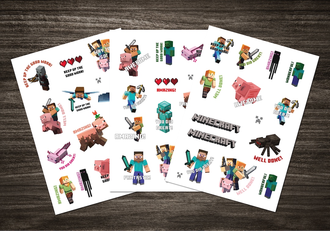 Minecraft Sticker Sheets Encouragement Party Favours Instant Digital ...