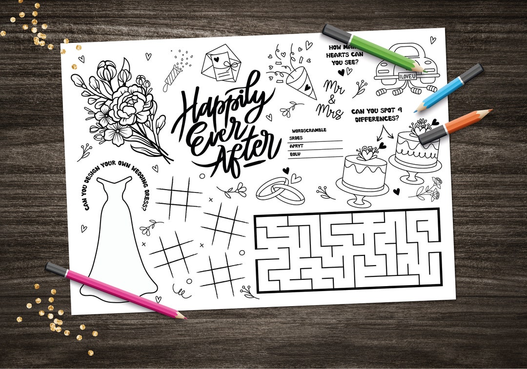 Wedding Activity Placemat: Printable Coloring Page (digital Download ...