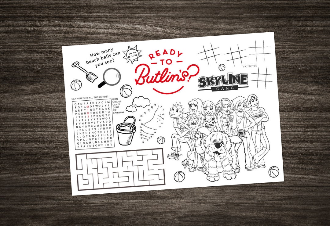 Butlins Activity Sheet Placemat Instant Download Digital Art Printable ...