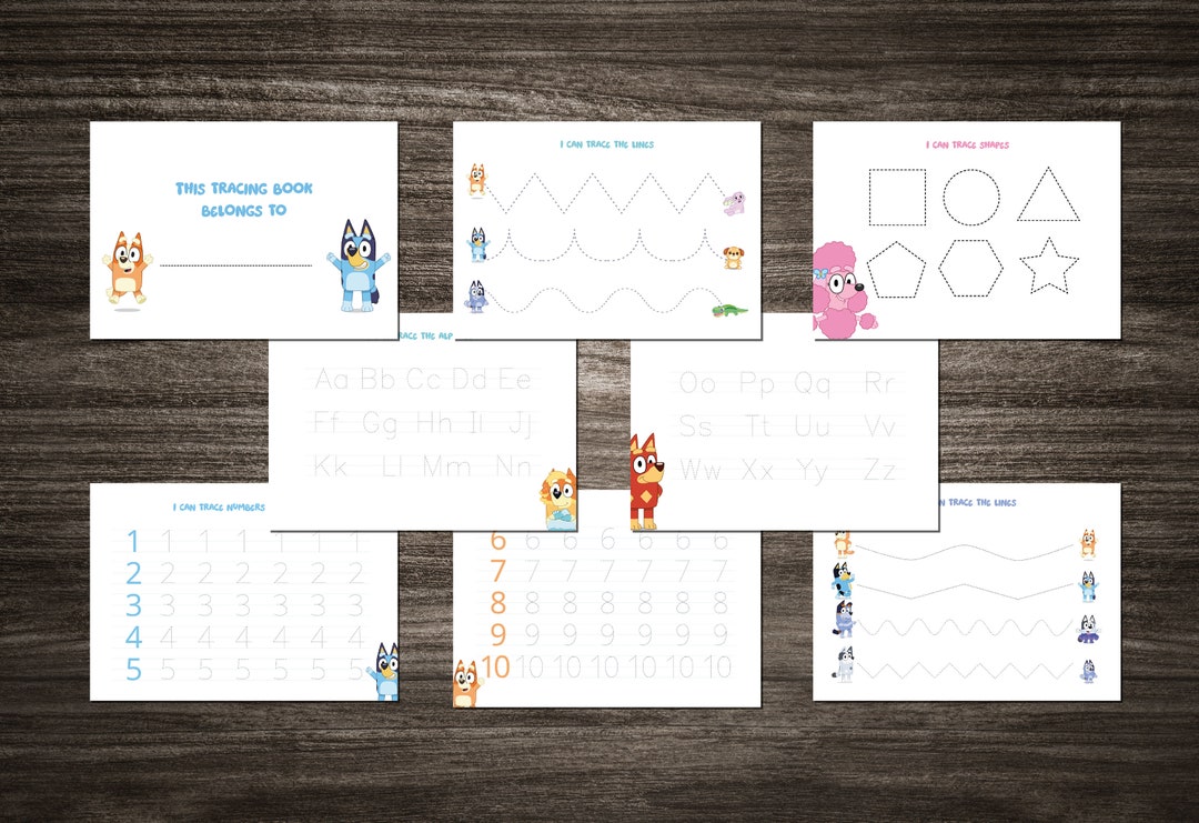 Bluey Tracing 8 Pages Work Sheets Book Educational Tool Instant Digital ...