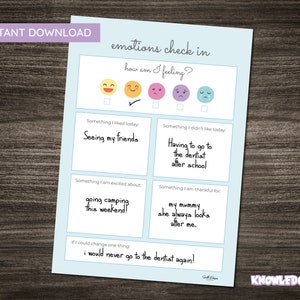 Emotions Feelings Check in Activity Sheet for Kids Teen Adult Mental ...