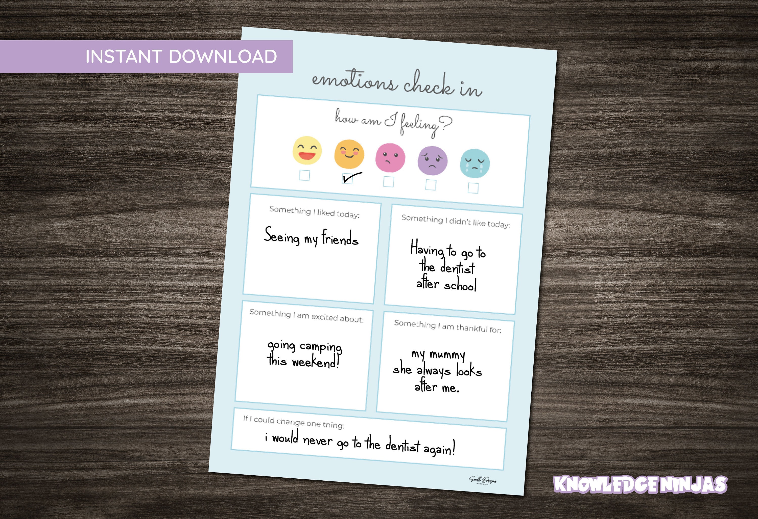 Emotions Feelings Check in Activity Sheet for Kids Teen Adult Mental ...