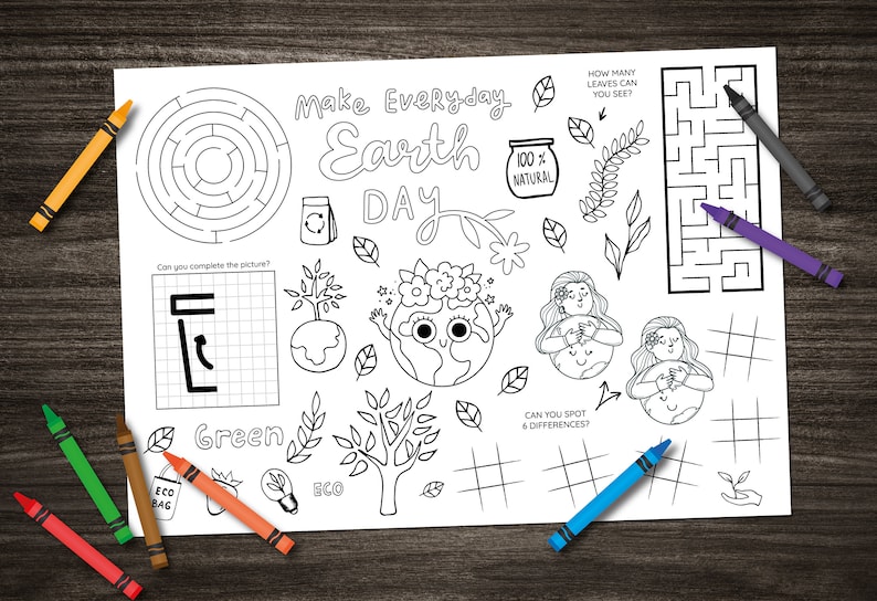 Eco Earth Day Activity Sheet Colouring - Instant Download Digital Art ...