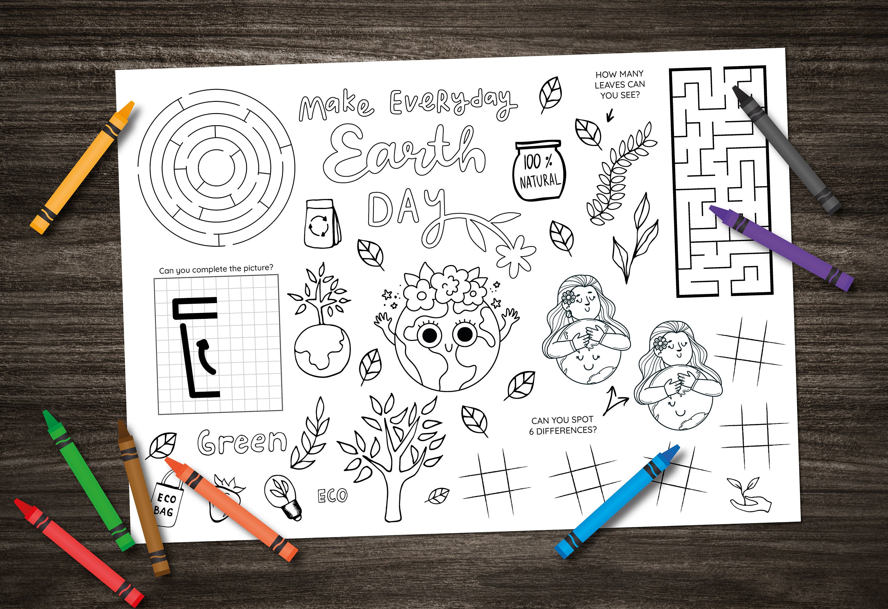 Eco Earth Day Activity Sheet Colouring - Instant Download Digital Art ...