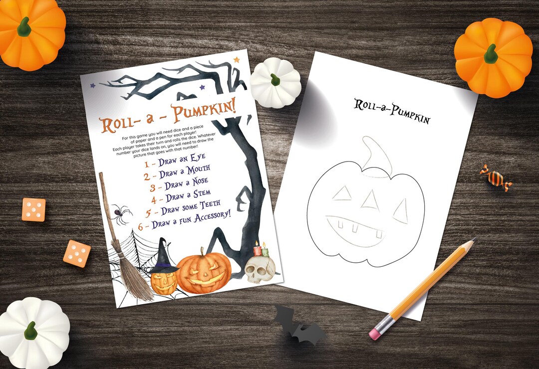 Roll-a-pumpkin Halloween Game – Printable Party Activity (digital ...