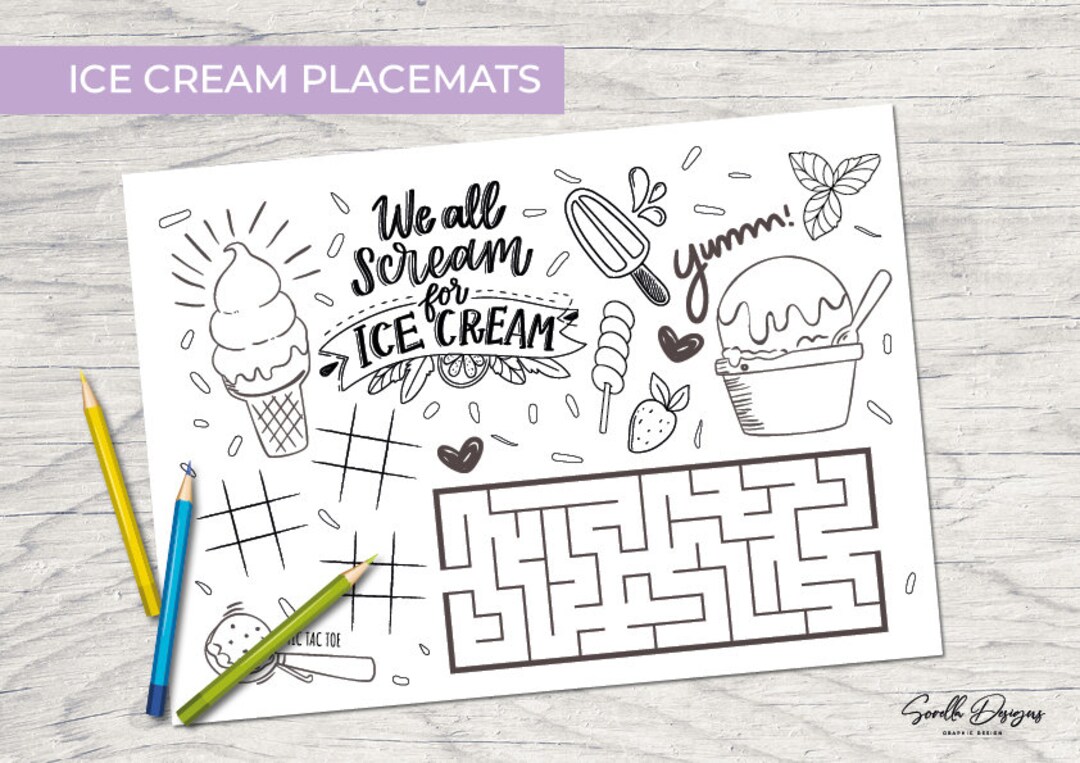 Ice Cream Printable Placemats Activity Sheet - Instant Digital Download ...