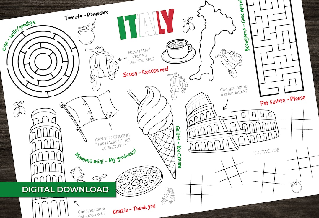 ITALY Travel Activity Sheet - Instant Download Digital Art - Printable ...