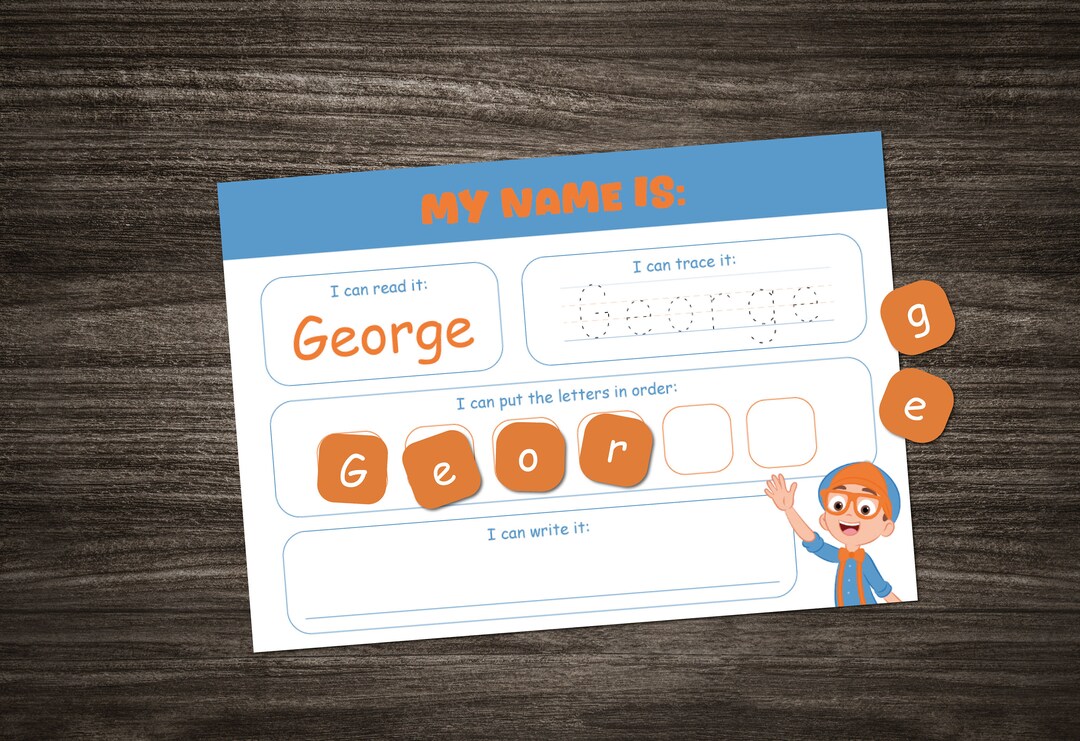 Blippi Name Learning Activity Sheet Instant Digital Download Read ...