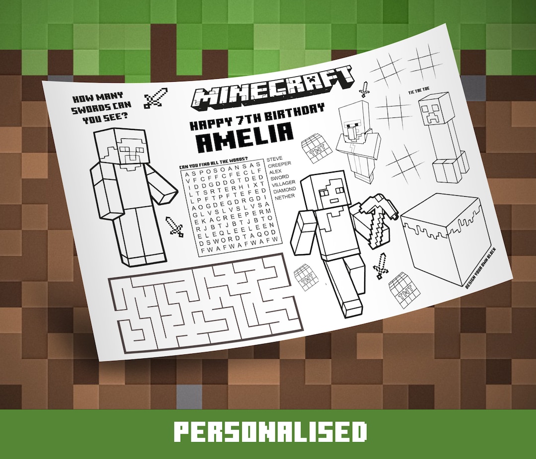 Printable Minecraft Activity Sheet Placemat Digital Download Art ...