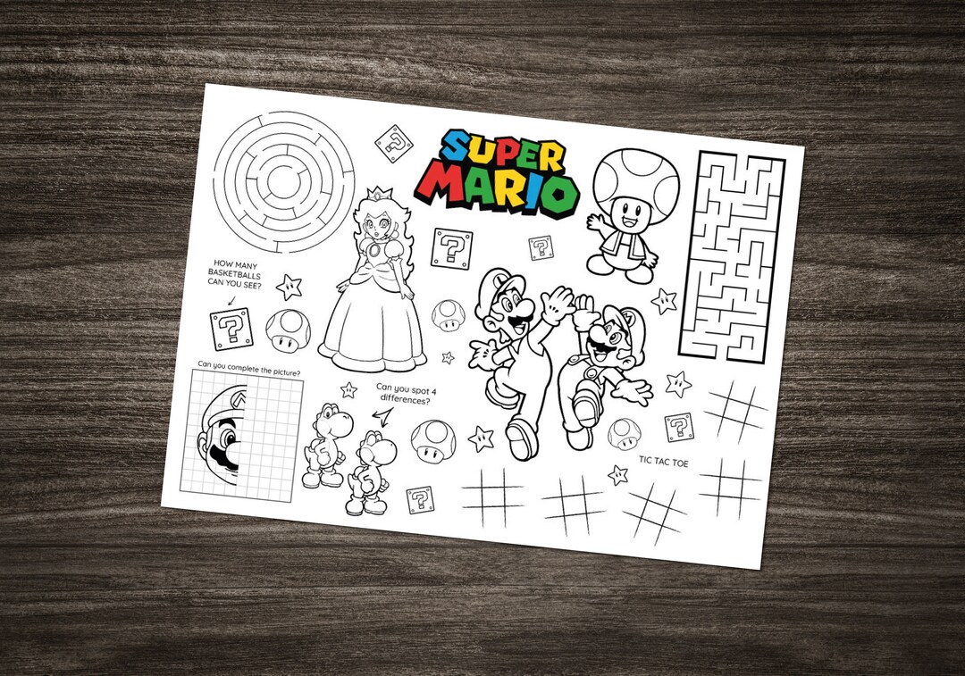 Mario Activity Sheet Placemat Instant Download Digital Art Printable ...