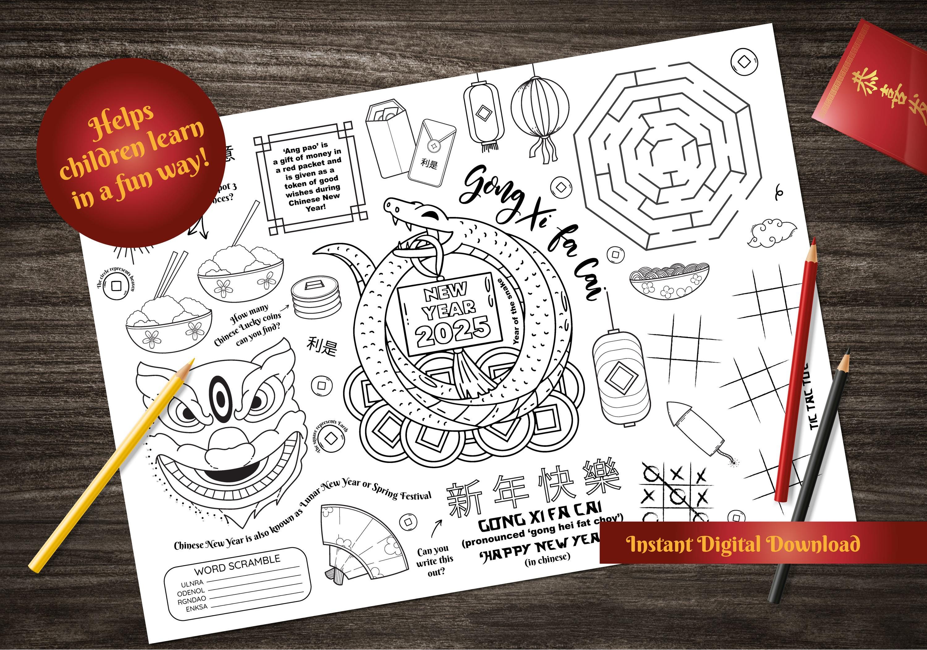 Chinese New Year Activity Sheet: Maze, Dot-to-dot, Coloring (digital ...