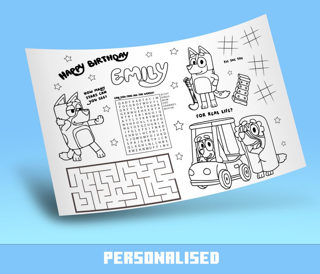 Printable Bluey Activity Sheet Placemat Instant Download Digital Art ...