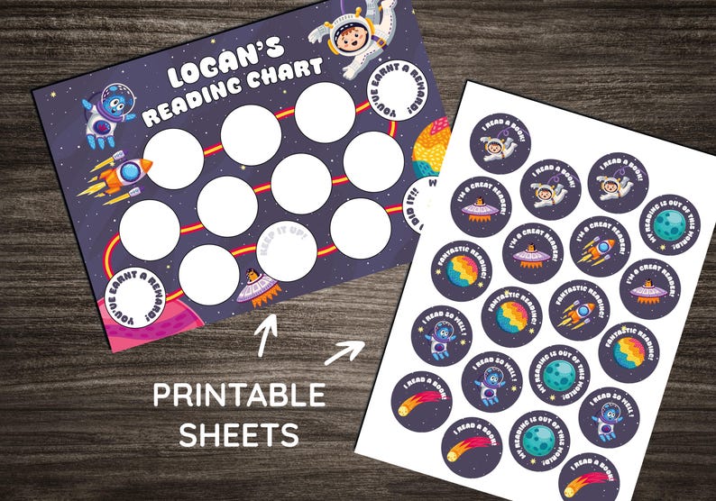 Space Theme Reading Chart for Kids With Stickers (printable PDF) - Etsy