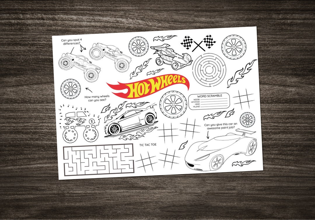 Hot Wheels Activity Sheet Placemat Instant Download Digital Art ...