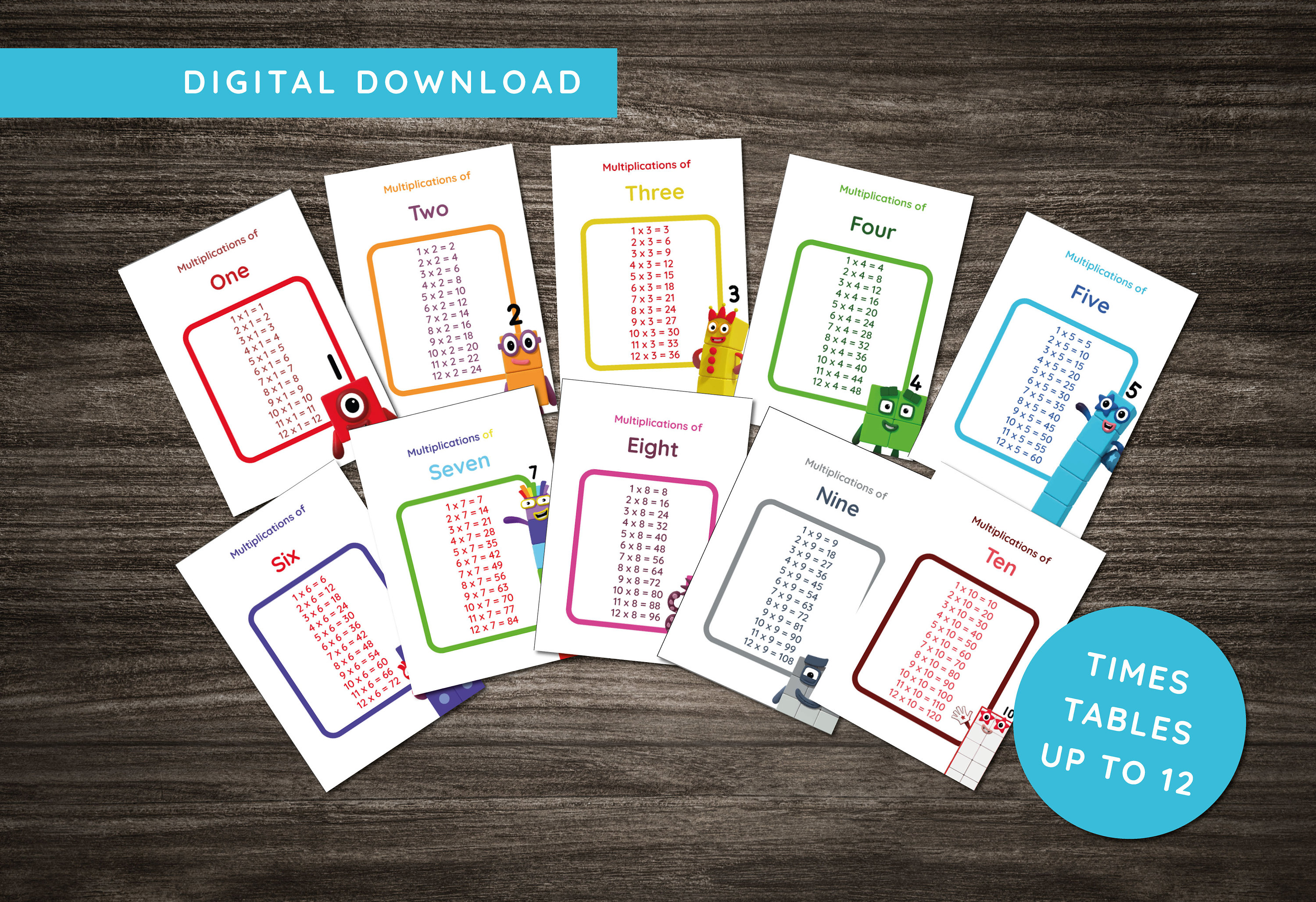 Numberblocks Multiplications Times Tables Flash Cards for Kids Instant ...