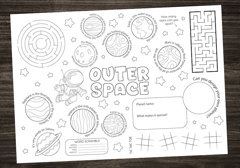 Space Activity Colouring Sheet Placemat - Instant Download Digital Art ...