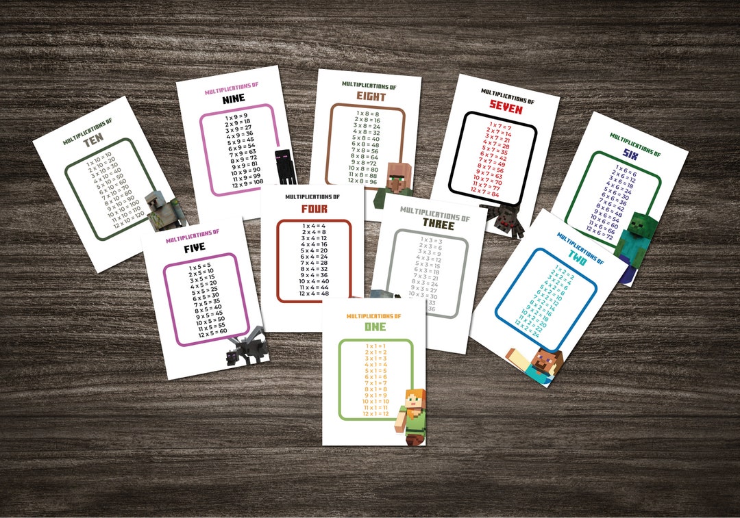 Minecraft Multiplication Times Tables Learning Flash Cards Educational ...