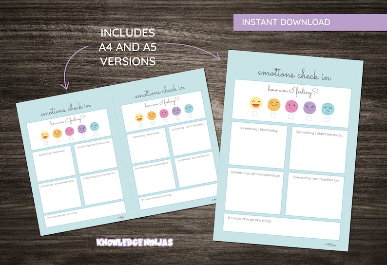 Emotions Feelings Check in Activity Sheet for Kids Teen Adult Mental ...