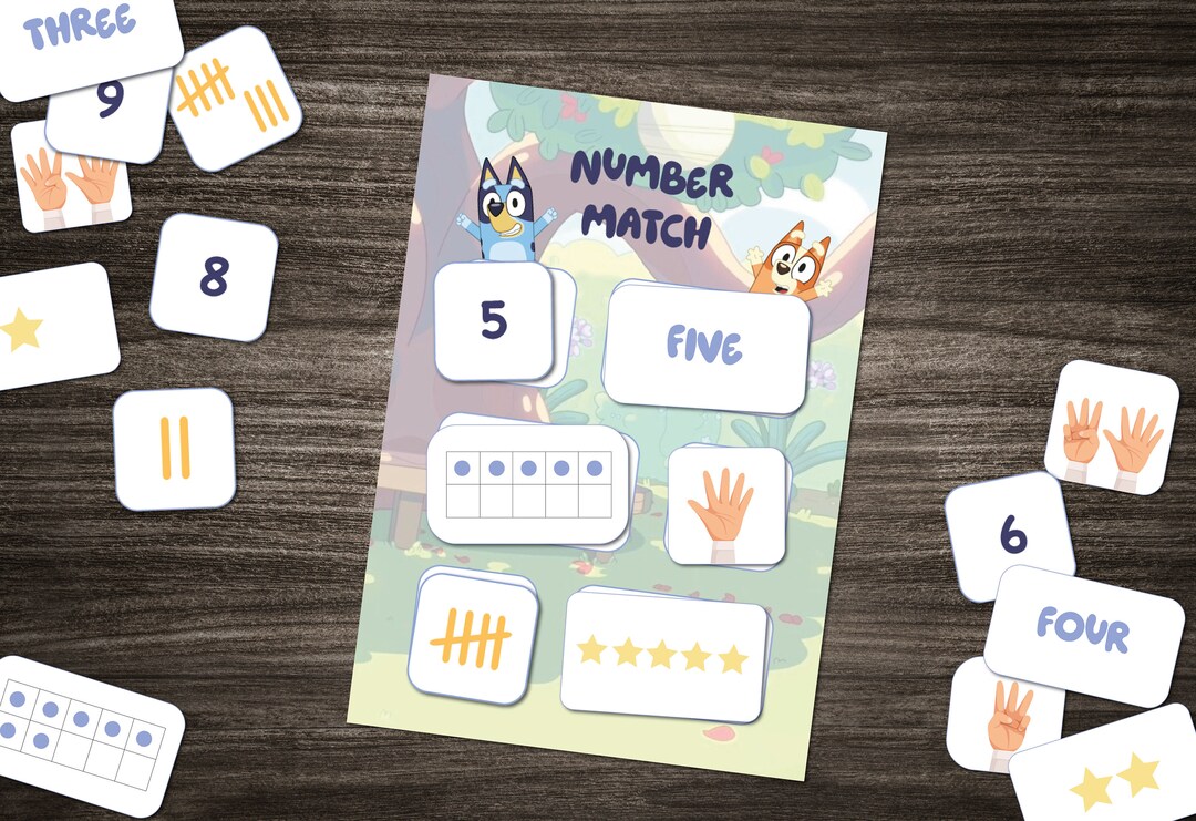 Bluey Number Match Learning Sheet Educational Tool Instant Digital ...