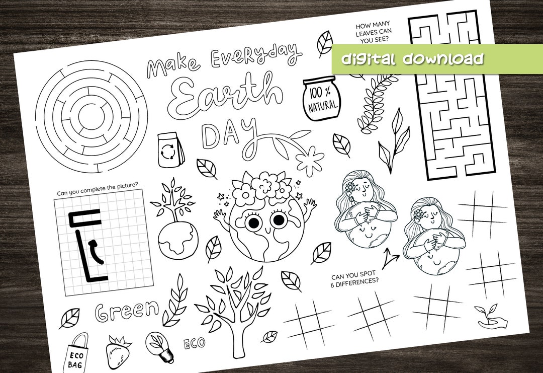 Eco Earth Day Activity Sheet Colouring - Instant Download Digital Art ...