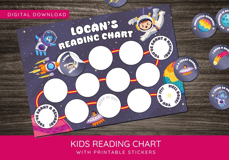 Space Theme Reading Chart for Kids With Stickers (printable PDF) - Etsy