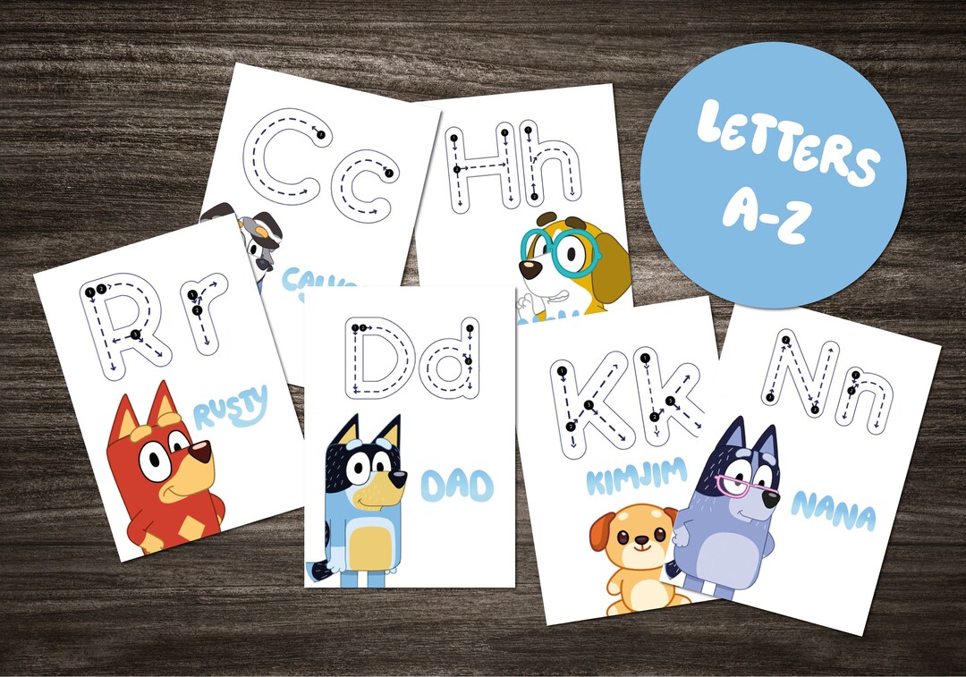 Bluey Tracing Flash Alphabet Learning Cards Educational Tool Instant ...