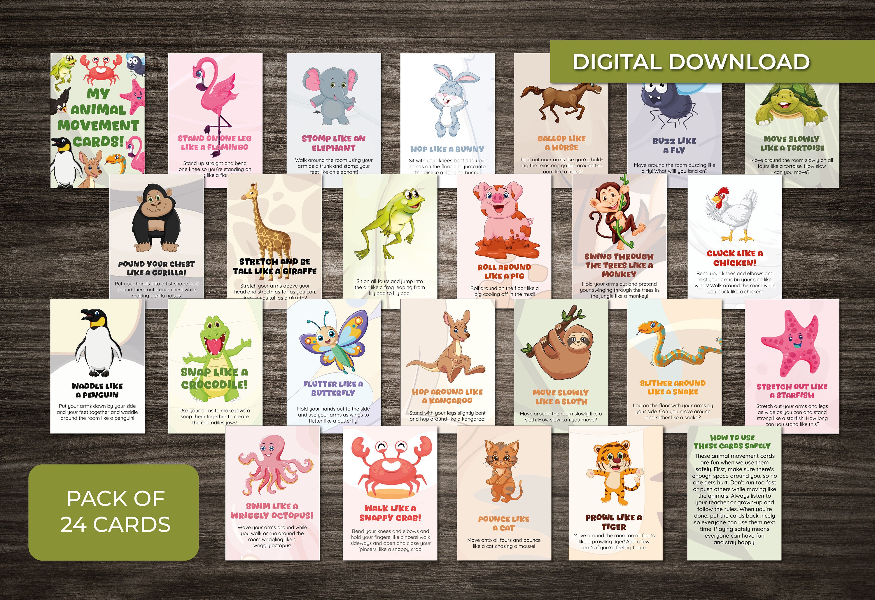 Animal Movement Flash Cards Game - Get Kids Moving! Movement, PE ...