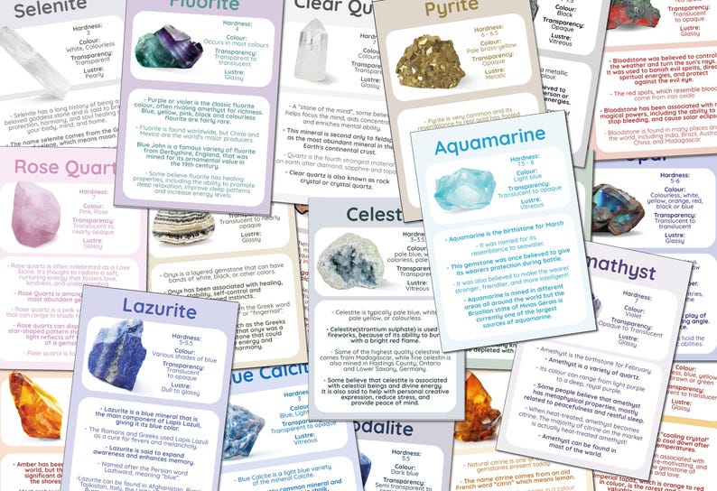 Crystal & Mineral Fact Flash Cards: Geology Educational Tool (digital ...