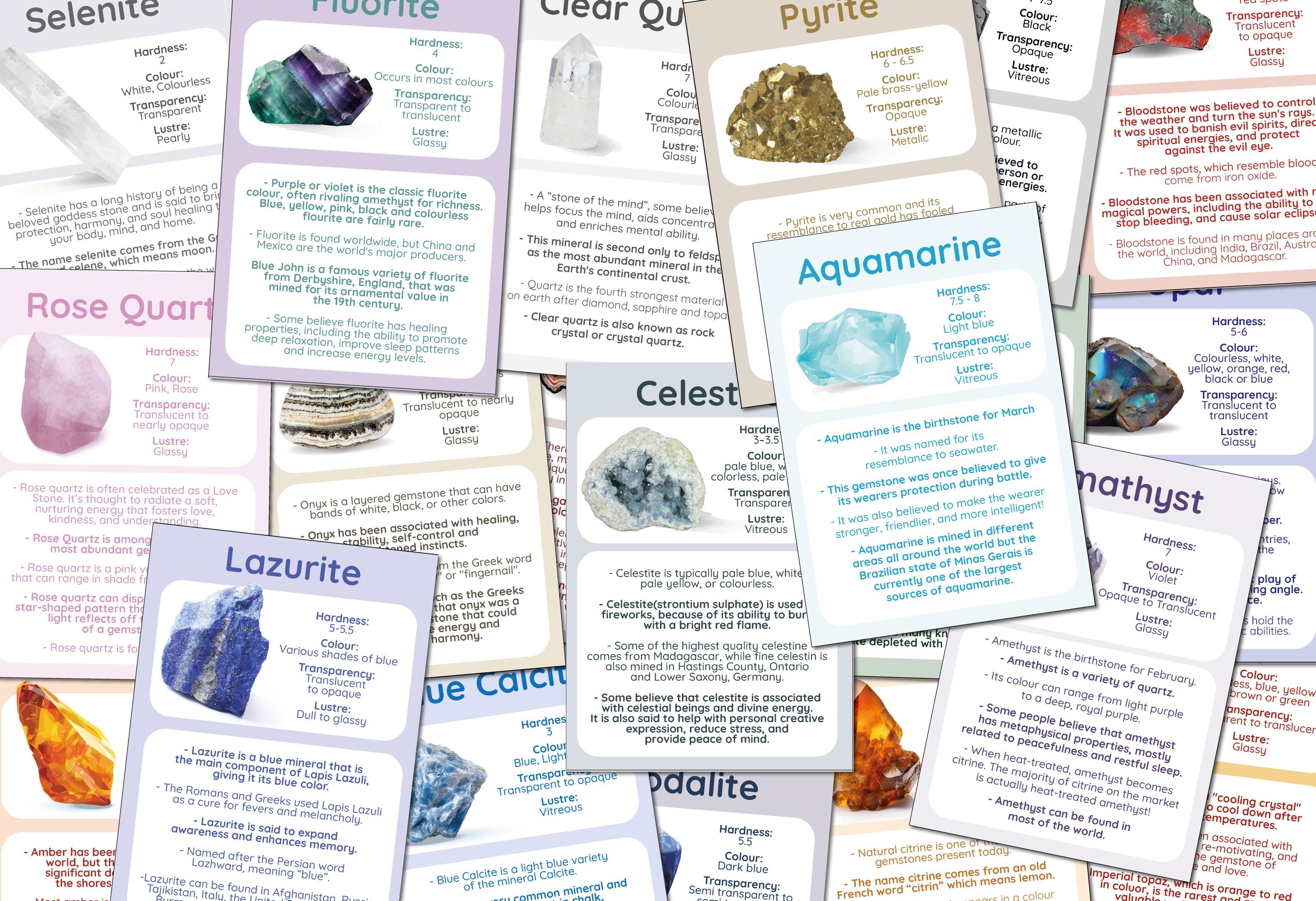 Crystal & Mineral Fact Flash Cards: Geology Educational Tool (digital ...