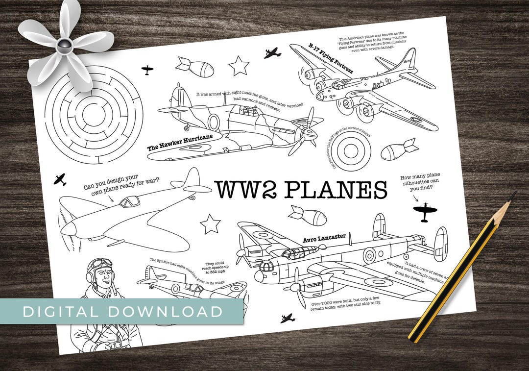 WW2 Planes Activity Sheet: Printable Coloring, Maze, & Counting ...