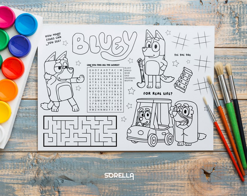 Printable Bluey Activity Sheet Placemat Instant Download Digital Art ...