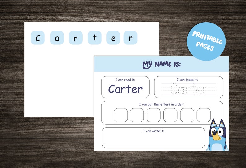 Bluey Name Learning Activity Sheet Instant Digital Download Read, Trace ...