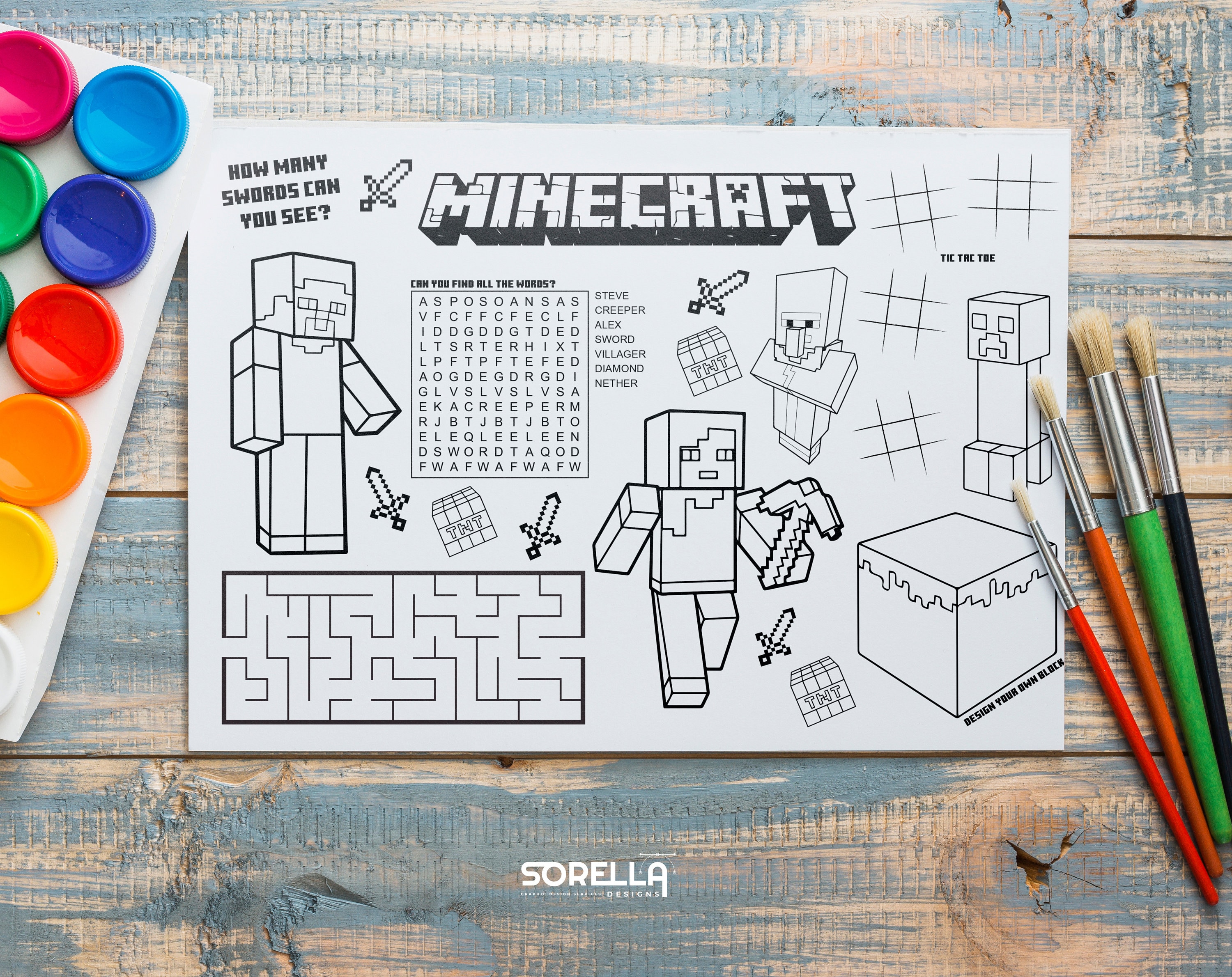 Printable Minecraft Activity Sheet Placemat - Etsy Australia