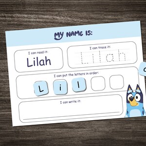 Bluey Name Learning Activity Sheet Instant Digital Download Read, Trace ...