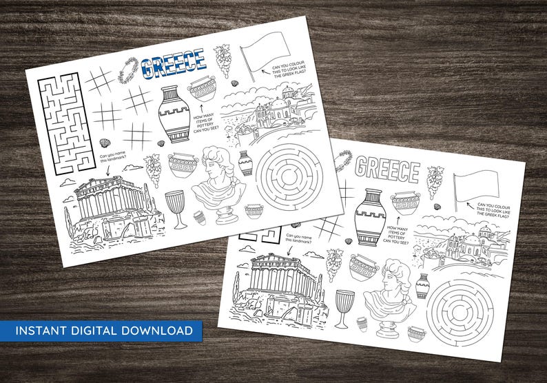 Greece Activity Sheet: Printable Coloring Page, Maze (digital Download ...