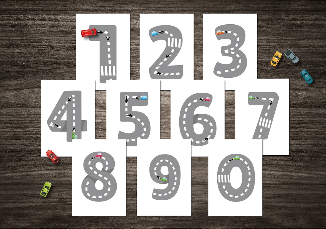 Road Number Car Tracing Pages Activity Sheets - Instant Digital ...
