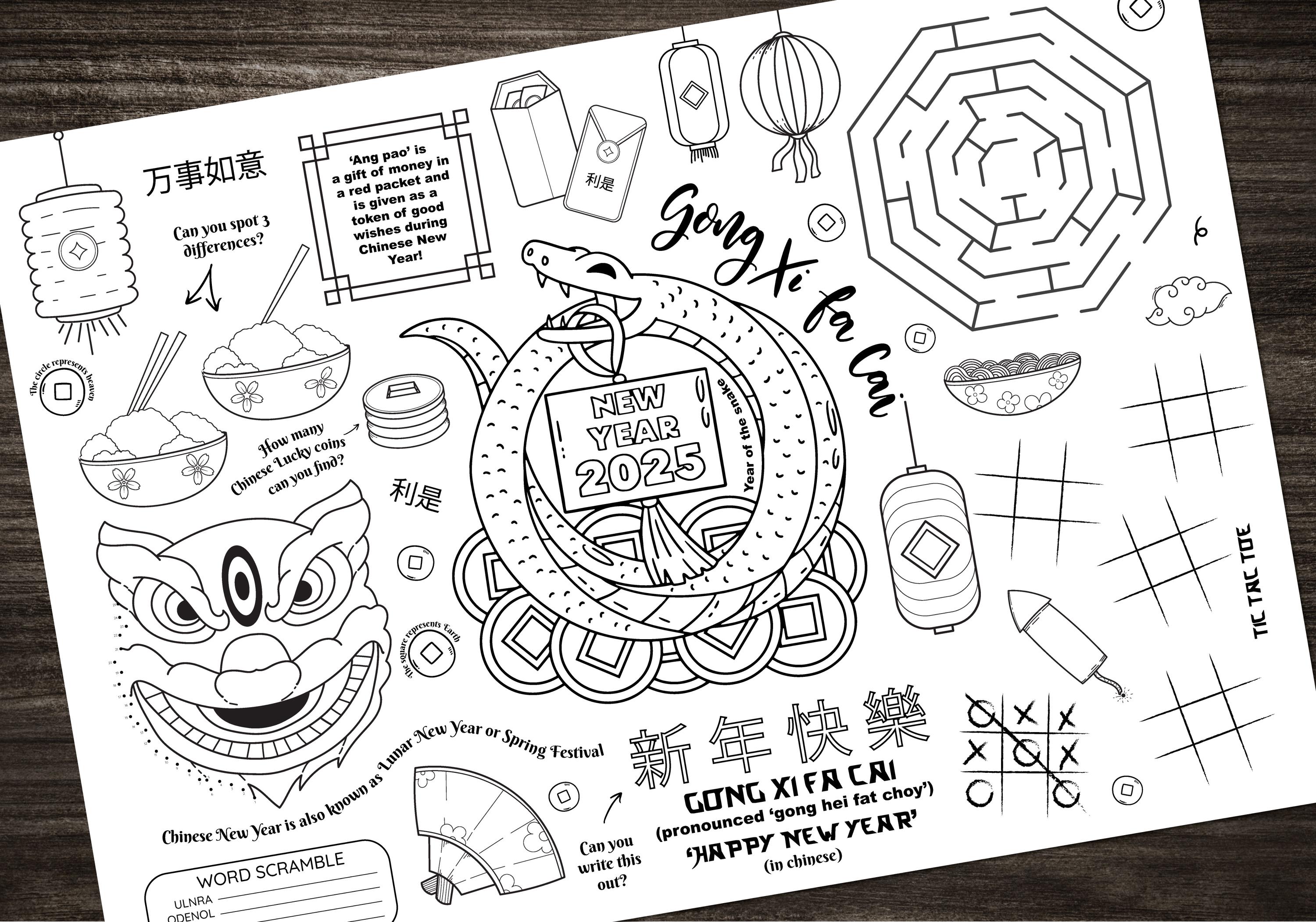 Chinese New Year Activity Sheet: Maze, Dot-to-dot, Coloring (digital ...