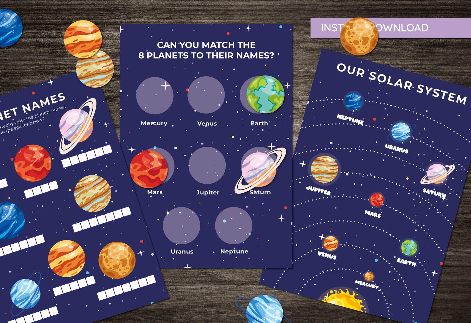 Space Planets Activity Sheets - Solar System Learning - Matching ...